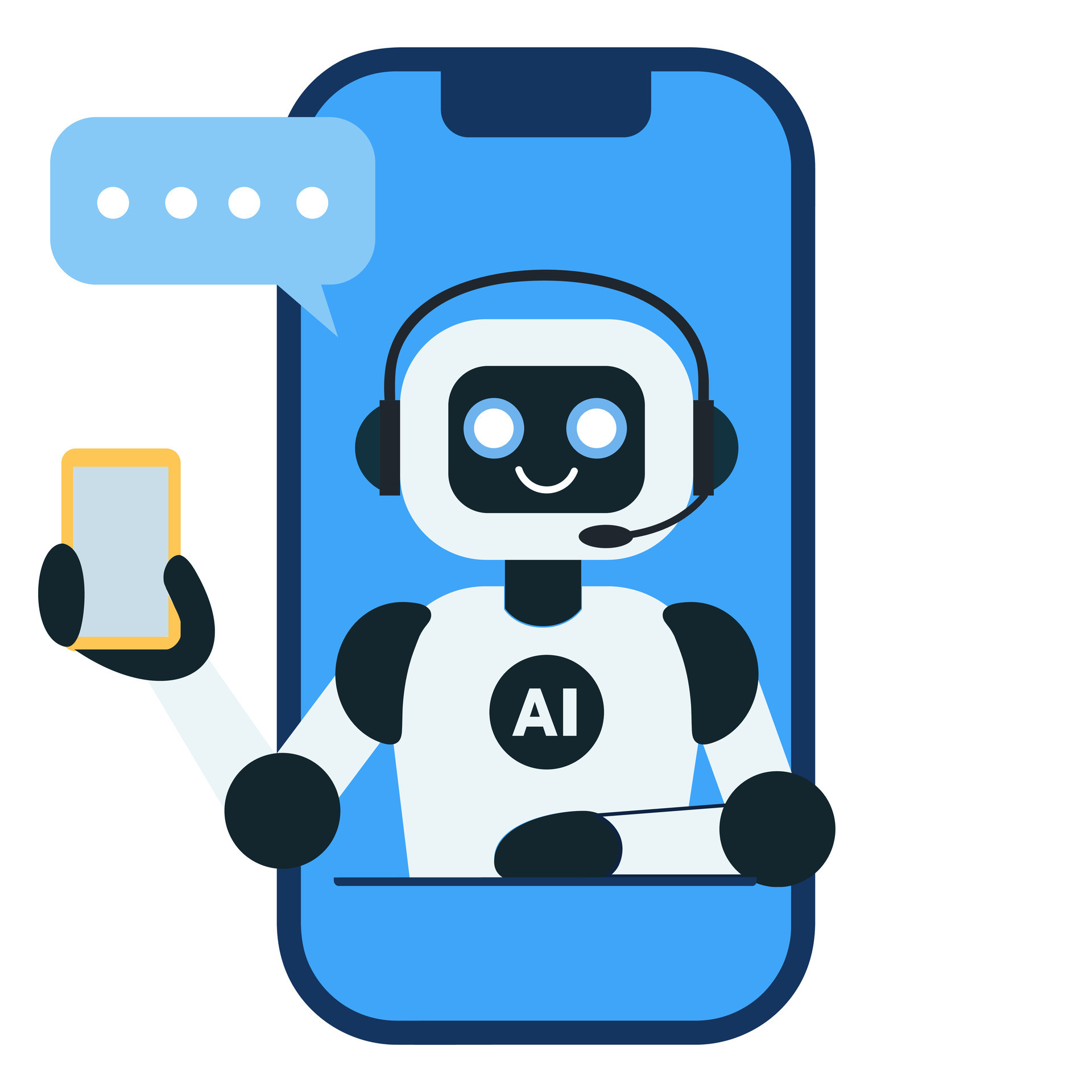 Cute chat bot robot on the phone shows smartphone 46942662 Vector Art at Vecteezy