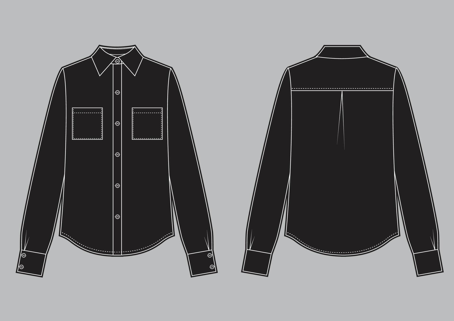 Long Sleeve Black Shirt Fashion Flat Sketch Template 46942763 Vector