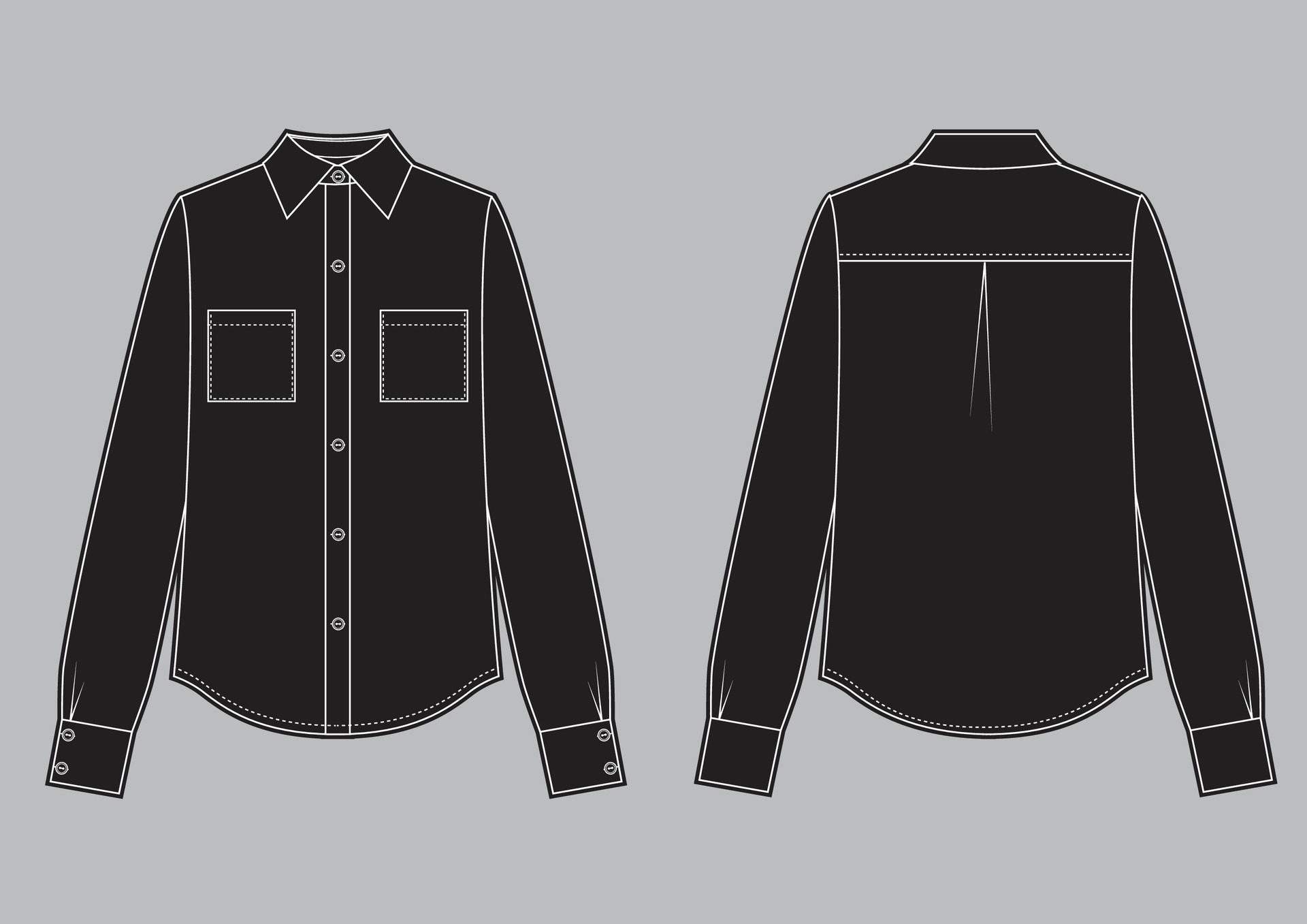 Long Sleeve Black Shirt Fashion Flat Sketch Template 46942763 Vector