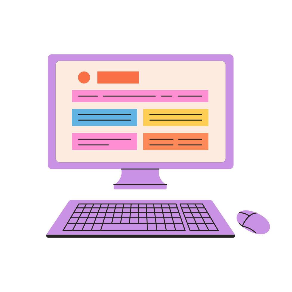 Computer monitor with mouse and keyboard. Programming, social network ...