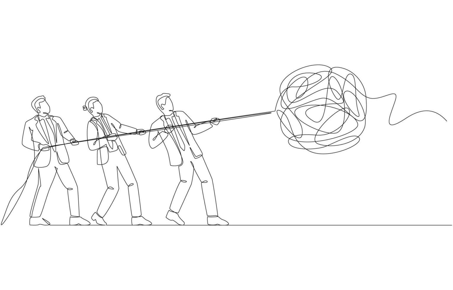 Continuous one line drawing of business people unravel tangled rope ... Continuous one line drawing of business people unravel tangled rope ...