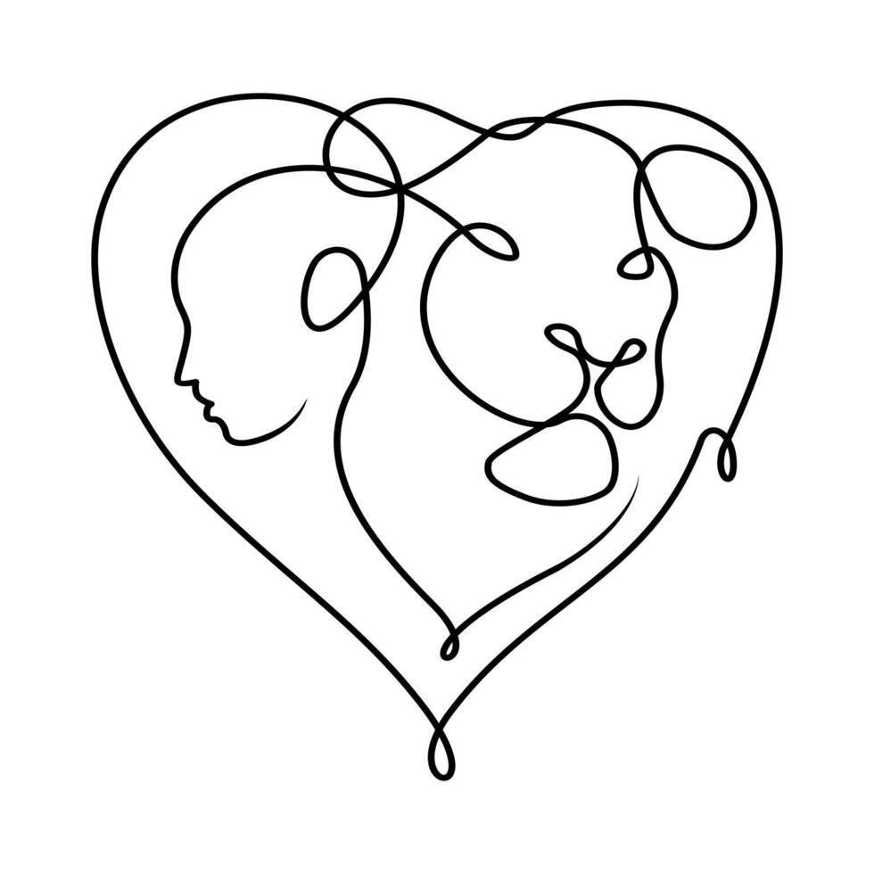 Abstract Outline Lion And Human Love Geometric Symbol Design Element For Logo Poster Card