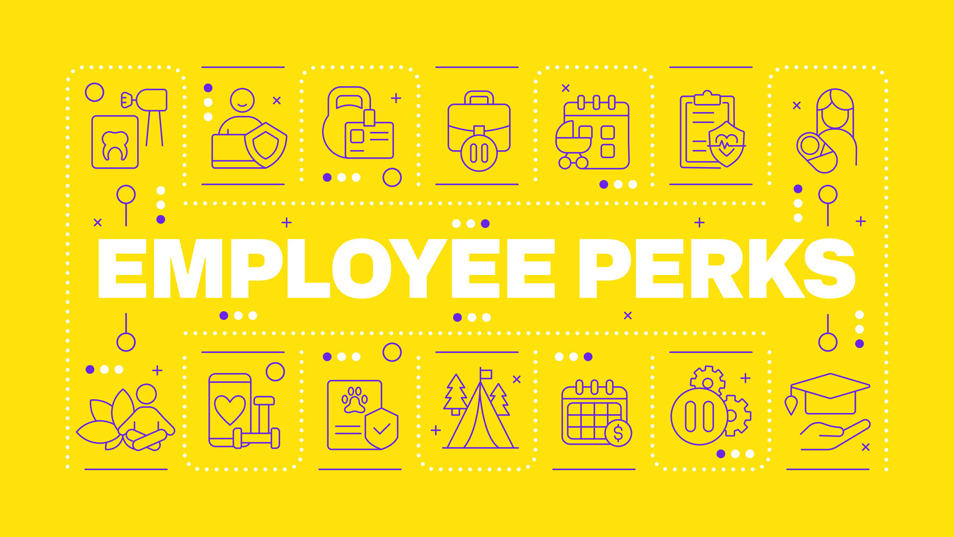 Employee perks yellow word concept. Employee satisfaction and wellness. Parental leave ...