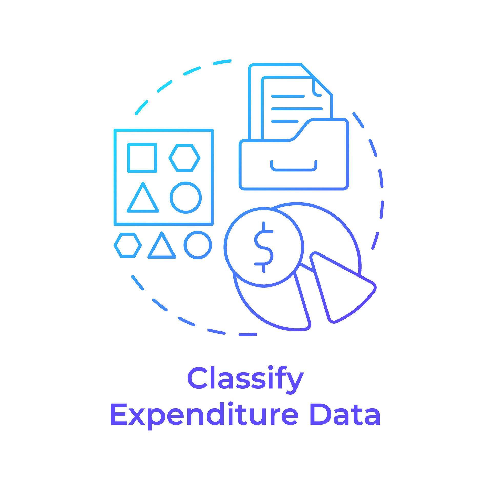 Classify expenditure data blue gradient concept icon. Spend data ...