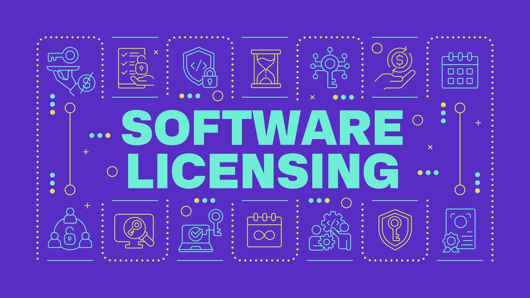 Software licensing purple word concept. Code protection. Public license ...