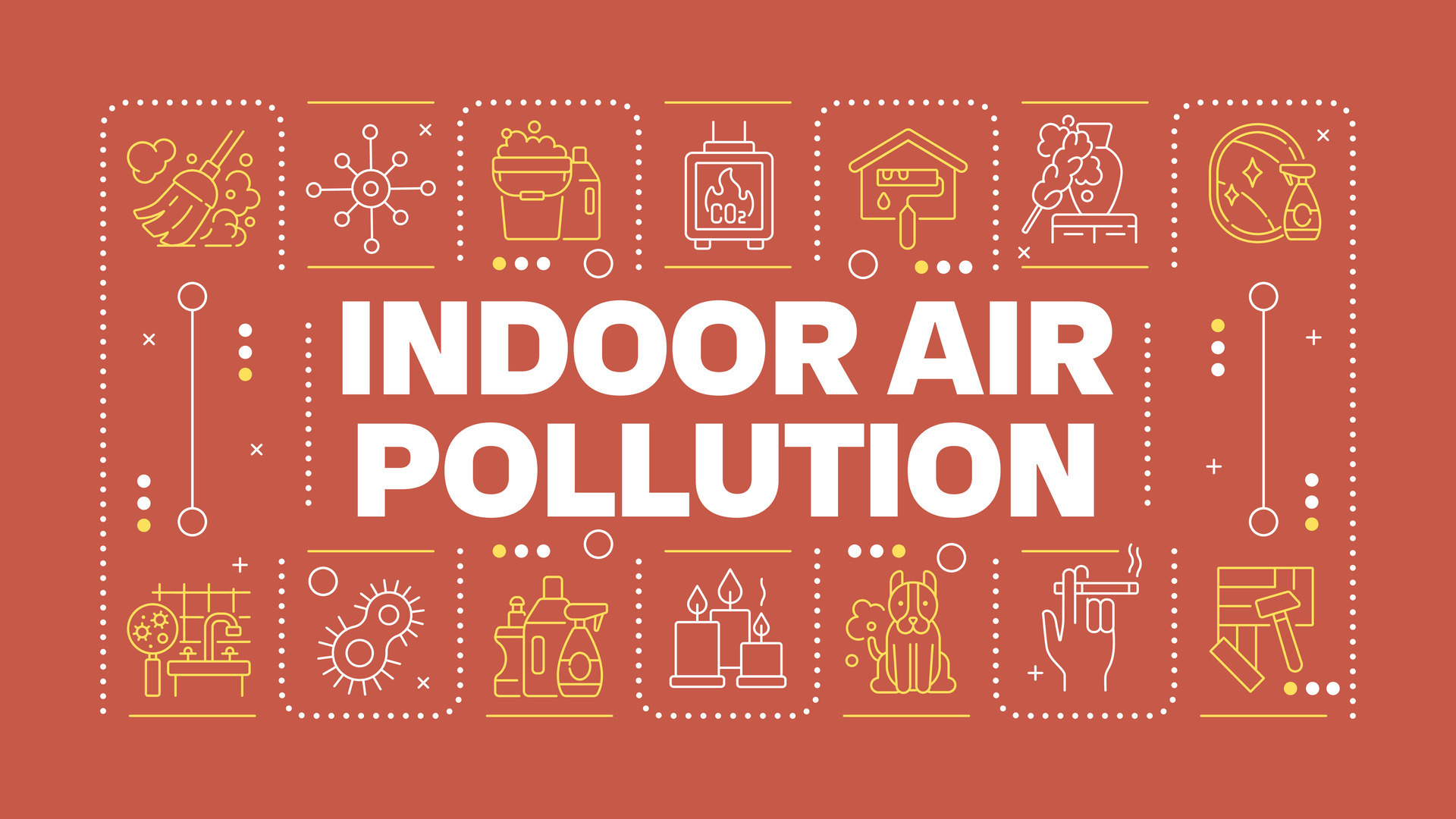 Indoor air pollution red word concept. Home air quality. Dust and ...