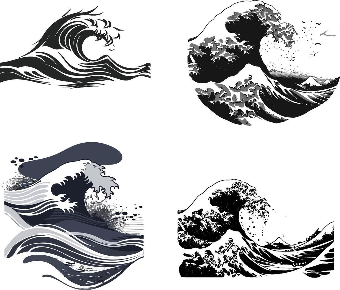 Tsunami Wave Silhouette Isolated On A White Background Tidal Sea Wave Black Clipart 46974639