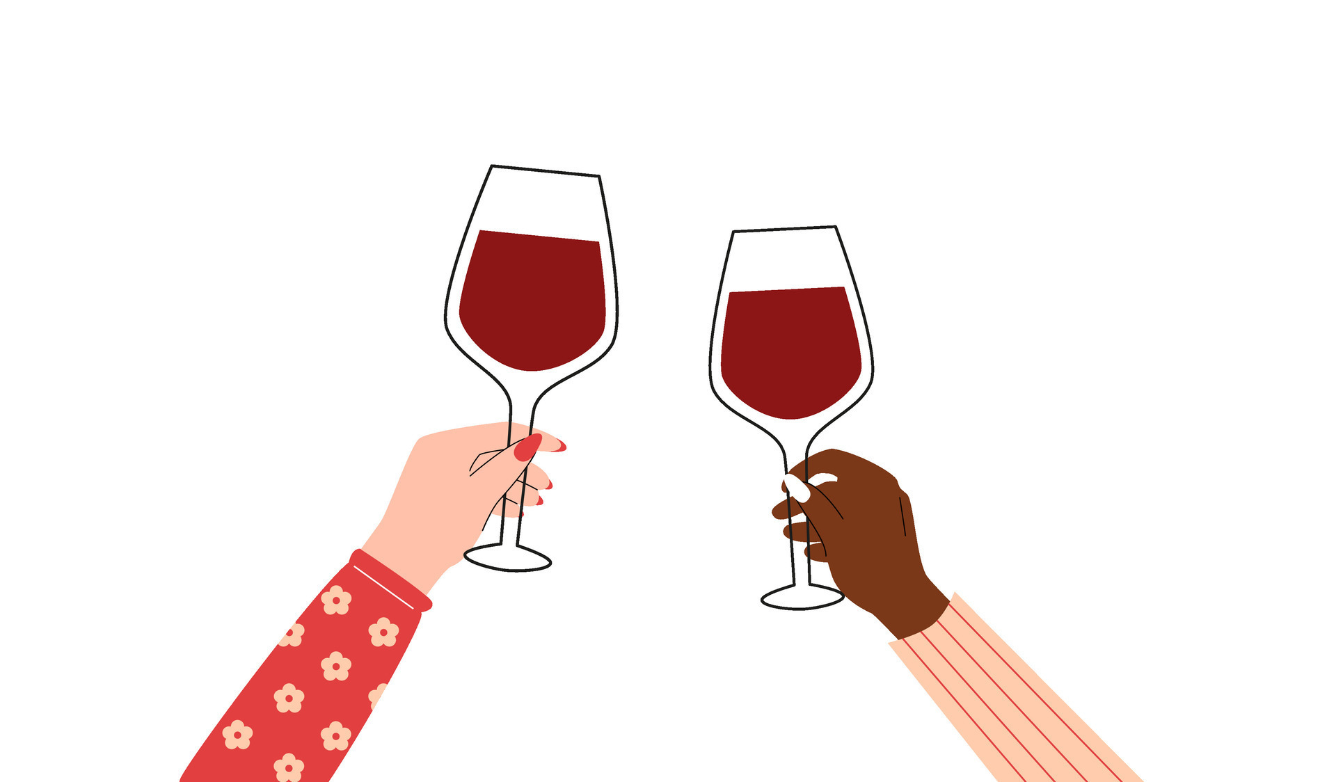 Two Hands Holding Glasses With Red Wine Toasting And Clinking Celebration Concept Isolated On