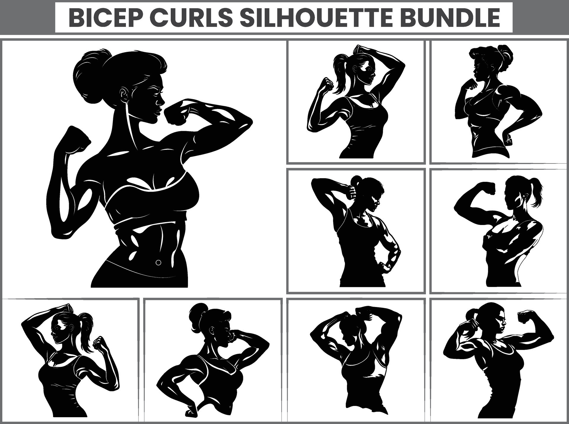 Bicep Curl Silhouette Bundle Bodybuilder Workout Training Set