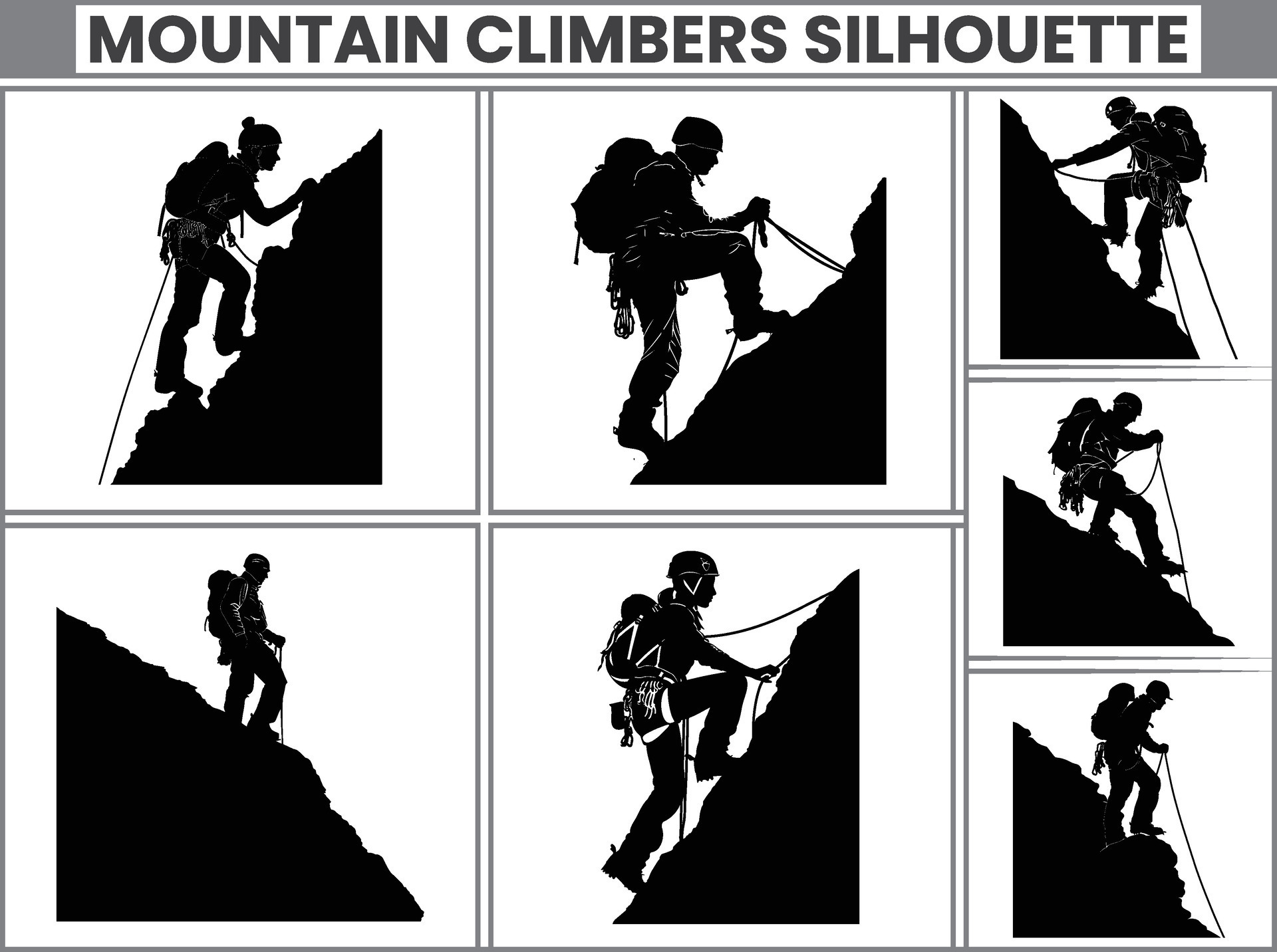 Rock climbing mountain silhouette Mountain climb icon set Hiking icon ... Rock climbing mountain silhouette Mountain climb icon set Hiking icon ...