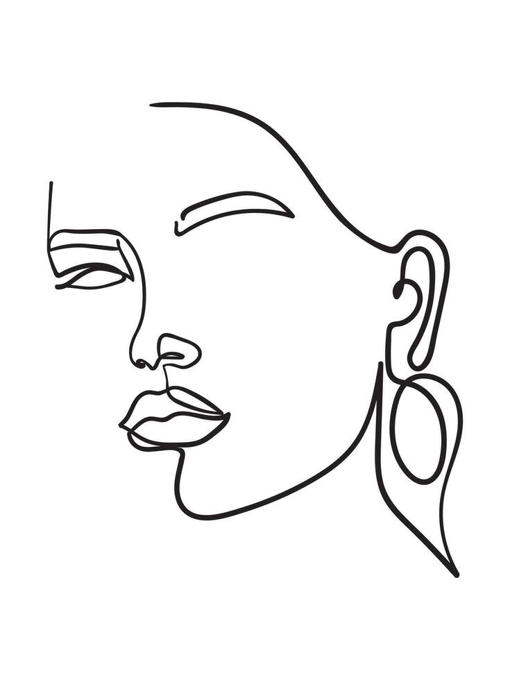 Woman Face Continuous Line Drawing Female Silhouette 46980922 Vector
