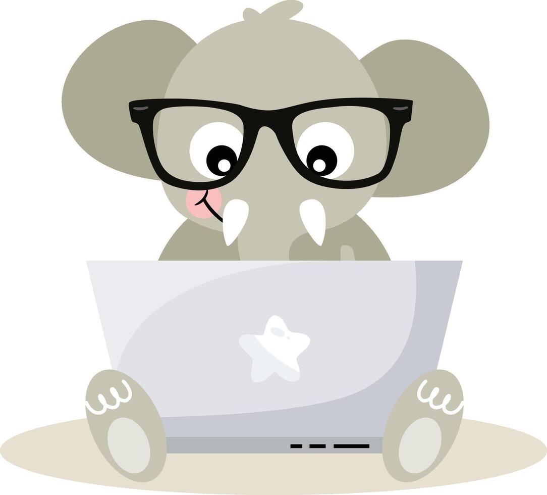Cute elephant working with laptop 46981115 Vector Art at Vecteezy