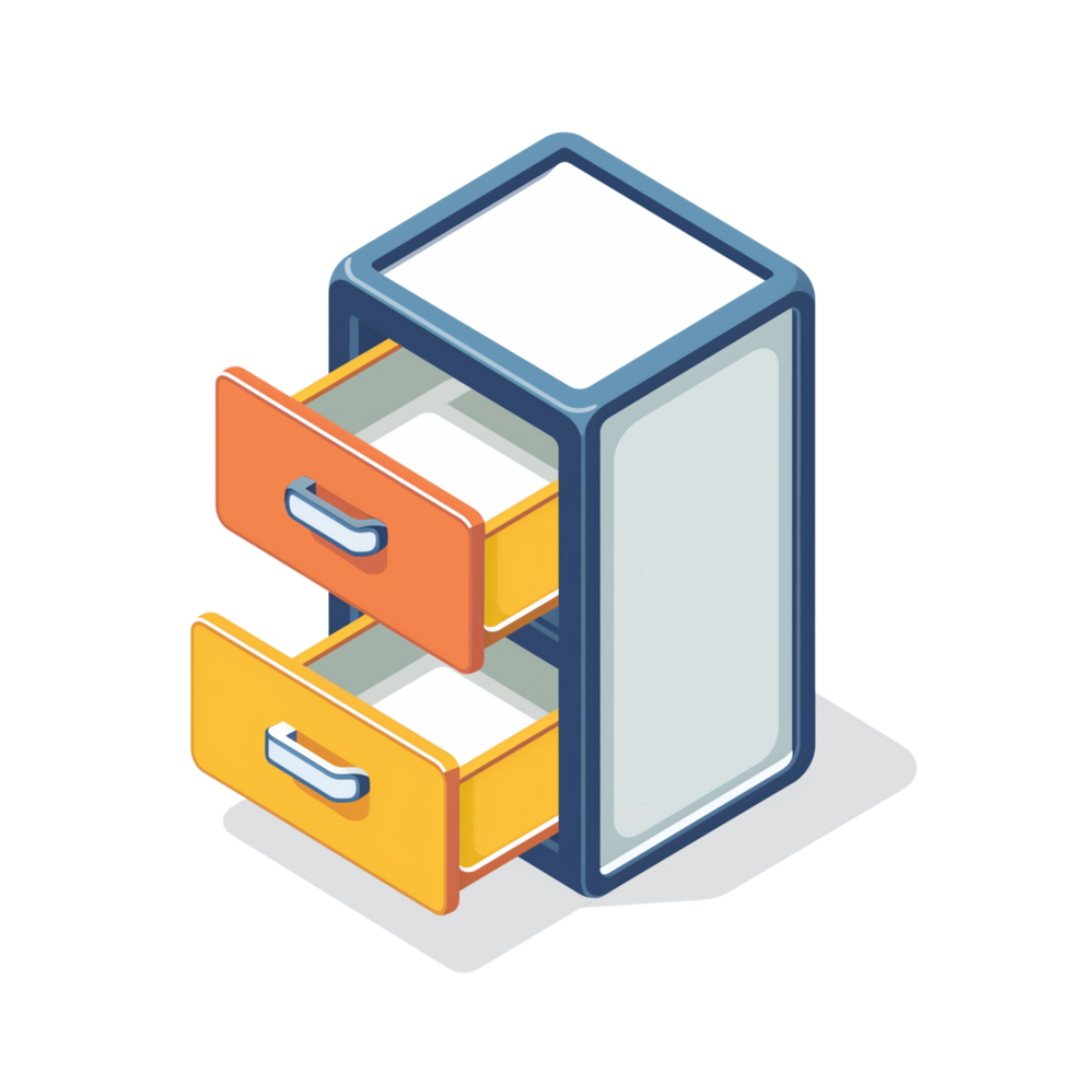 A colorful filing cabinet icon with an open drawer isolated on a transparent background 46981374 PNG