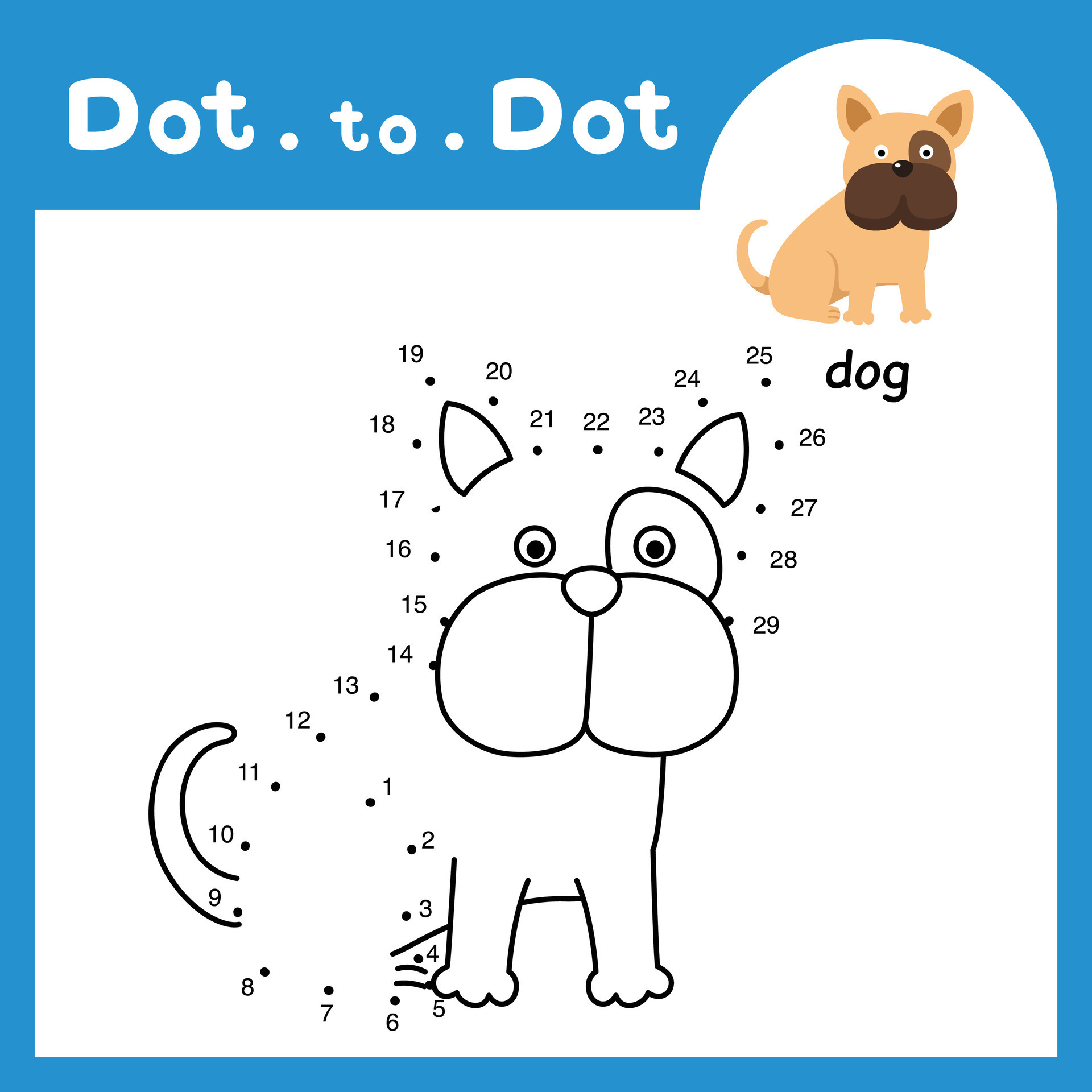 Dot to dot educational game and coloring book of dog animal cartoon for ...