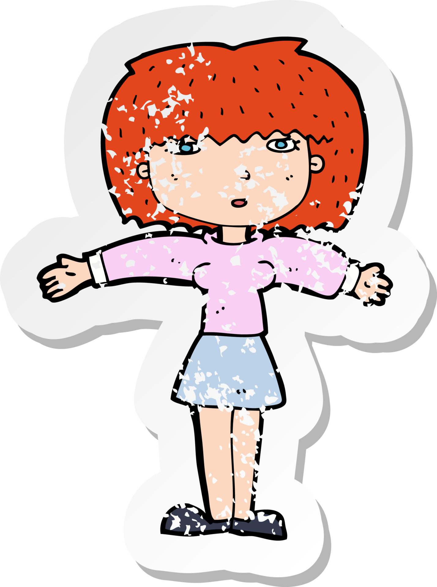 Retro Afligido Pegatina De Un Dibujos Animados Mujer Encogiéndose De Hombros Espalda Dibujo