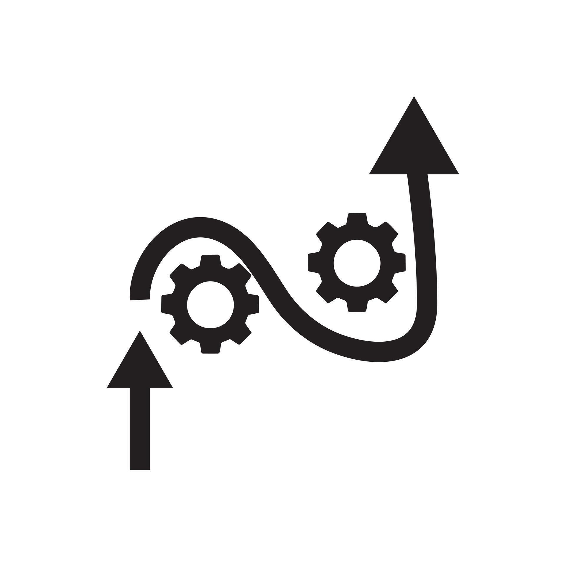 Arrow With Gears Flat Sign On White Background Agile Process Methodology Development And