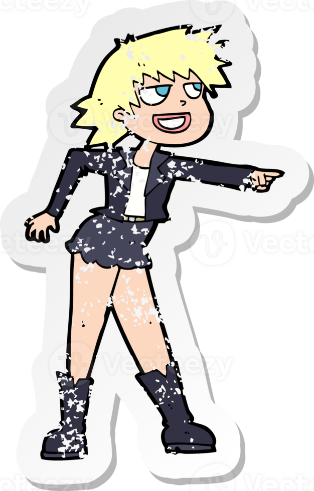 retro distressed sticker of a cartoon woman pointing drawing 47000044 PNG