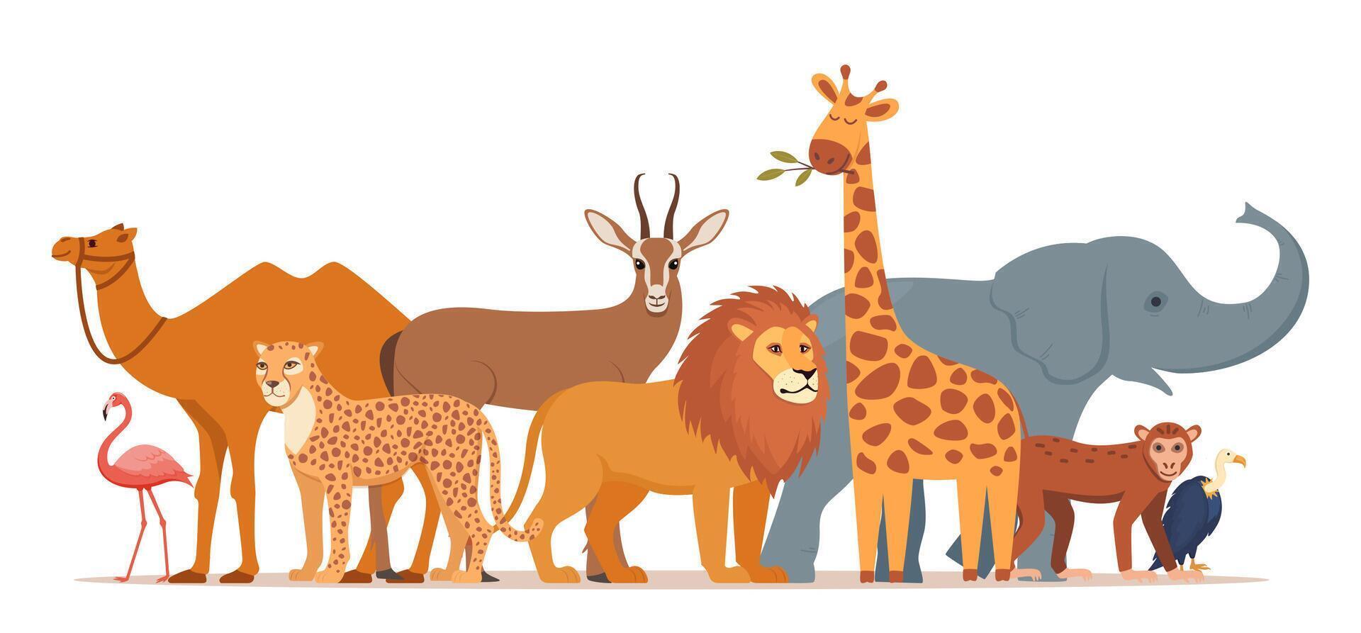 African animals, cute composition of characters. Elephant, giraffe ...