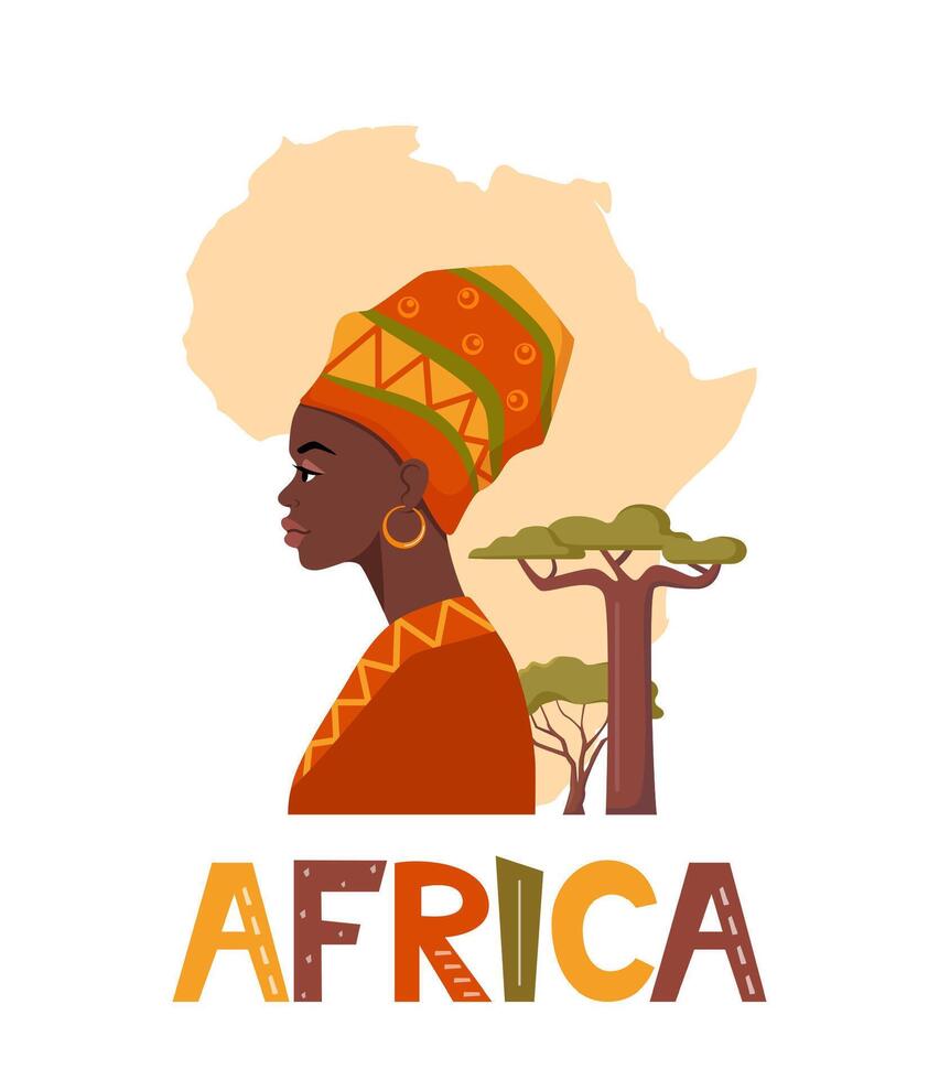 African woman portrait in ethnic turban, silhouette, Africa continent ...