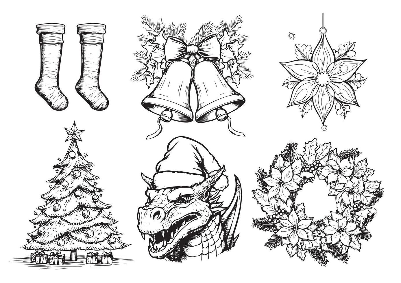 Christmas hand drawn decorations, elements. Traditional Christmas ...