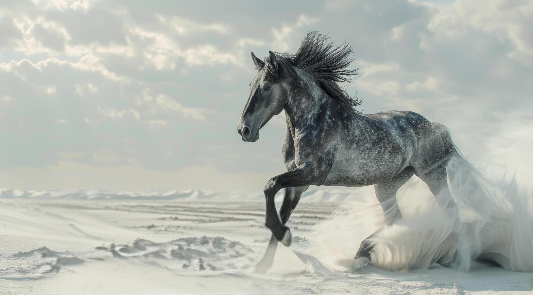 Grey Dappled Horse Running Through Snowy Field 47022985 Stock Photo at Vecteezy