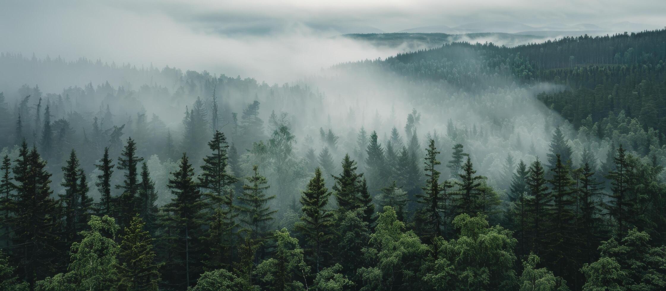 Misty Forest Landscape With Rolling Hills And Evergreen Trees 47023932 Stock Photo at Vecteezy