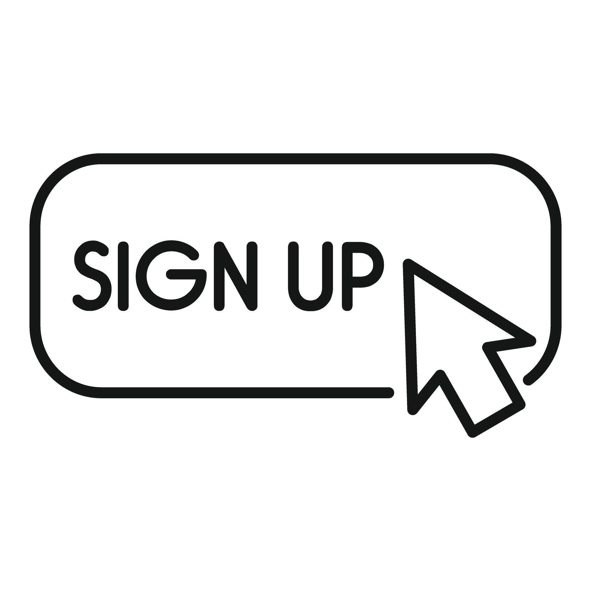 Black outline of a mouse cursor clicking a sign up button 47043088 Vector Art at Vecteezy