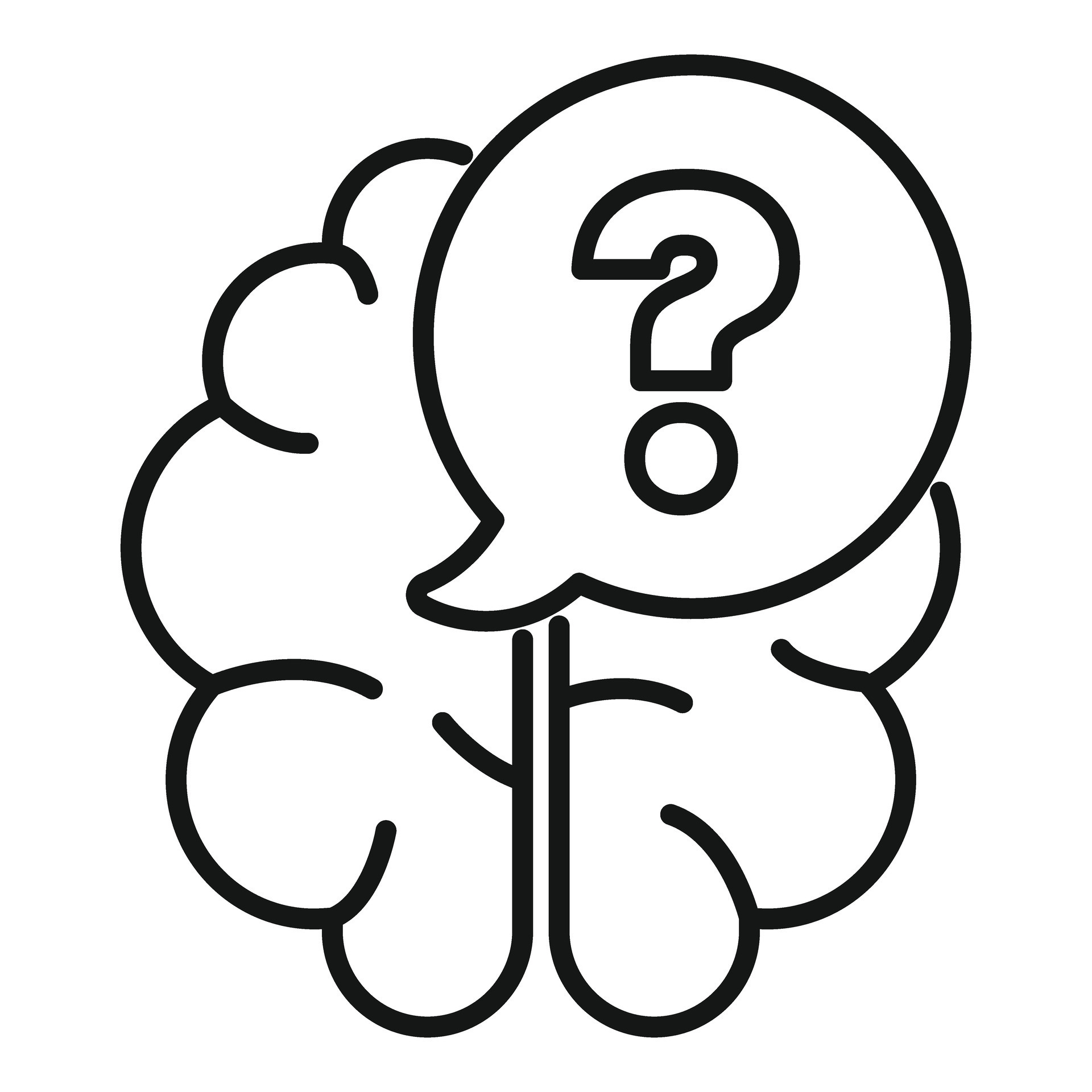 Human brain with question mark inside speech bubble asking question ...
