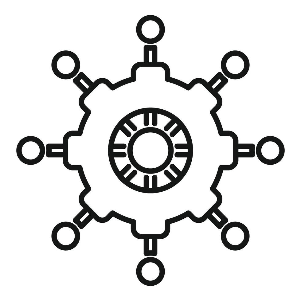 Gear connecting with circles representing global network and ...