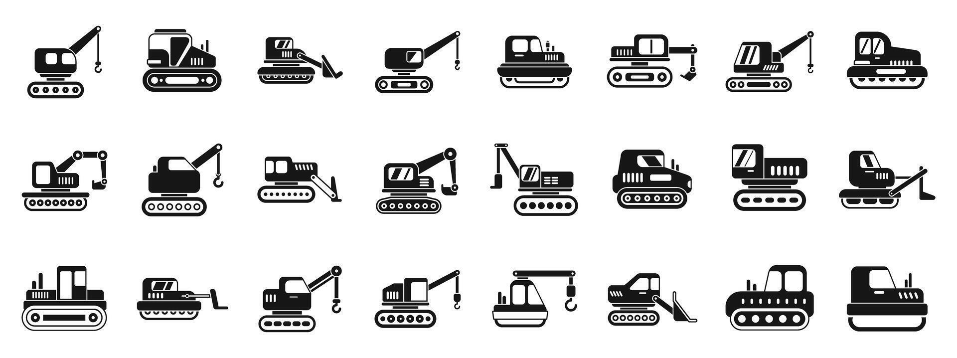 crawler icons set. Set of construction machines working on a building ...