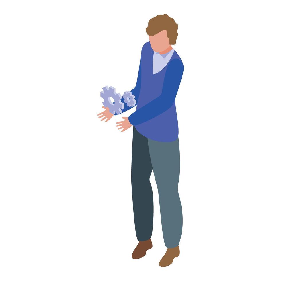 Software Developer Holding Gears Representing Programming Skills 47047552 Vector Art At Vecteezy