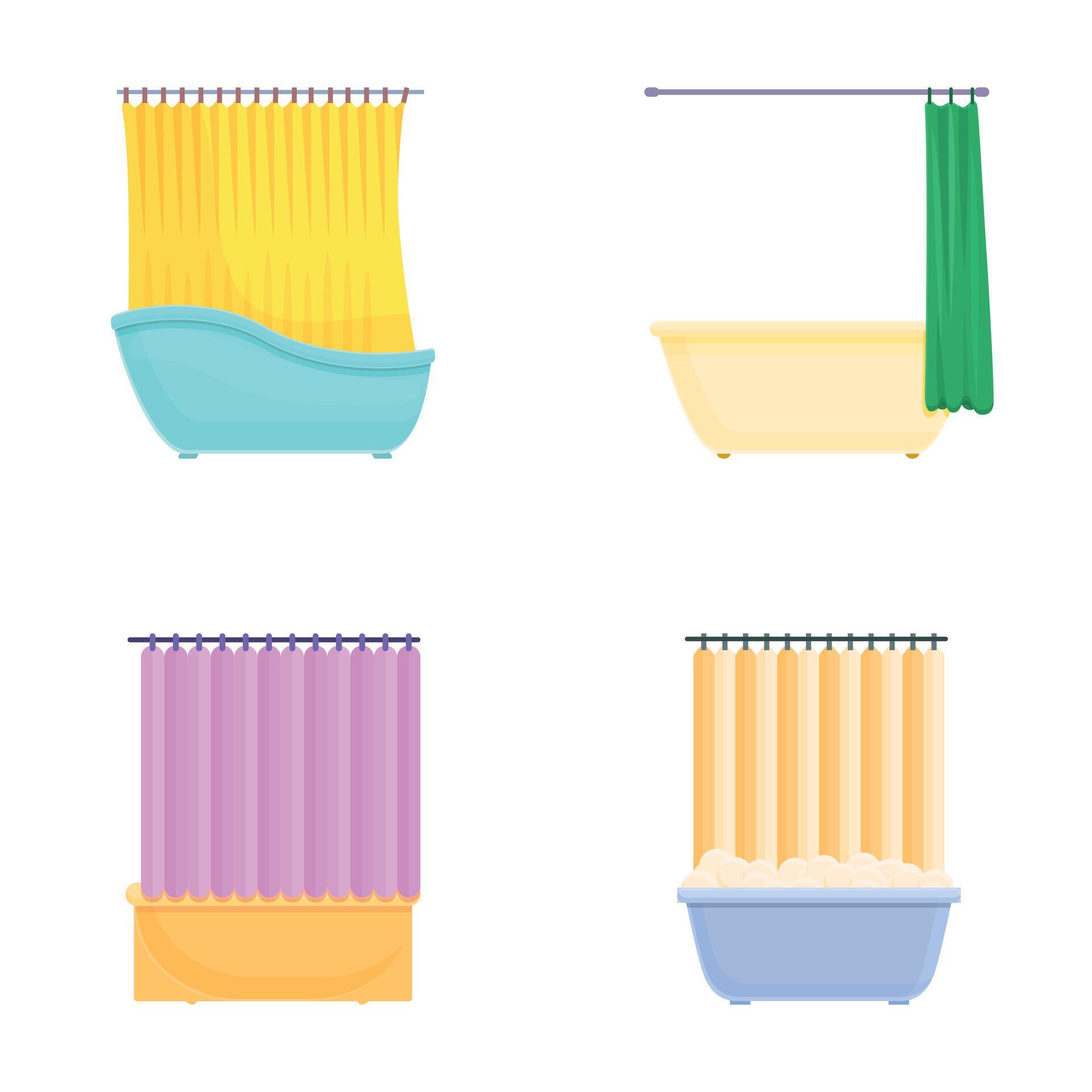 Bath Curtain Icons Set Cartoon Colorful Open And Closed Shower