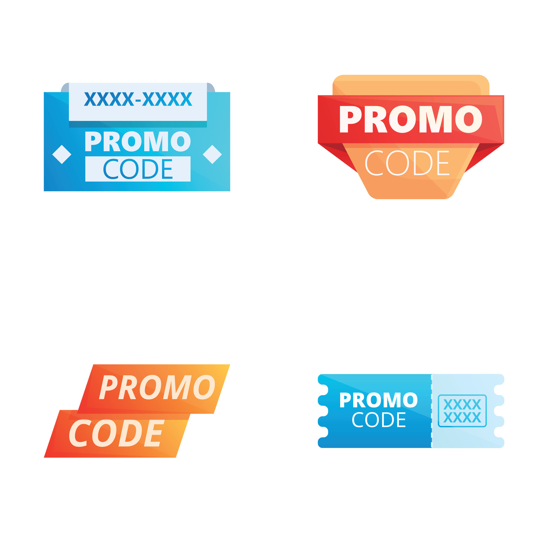 Promocode icons set cartoon . Colorful coupon template for big sale ...