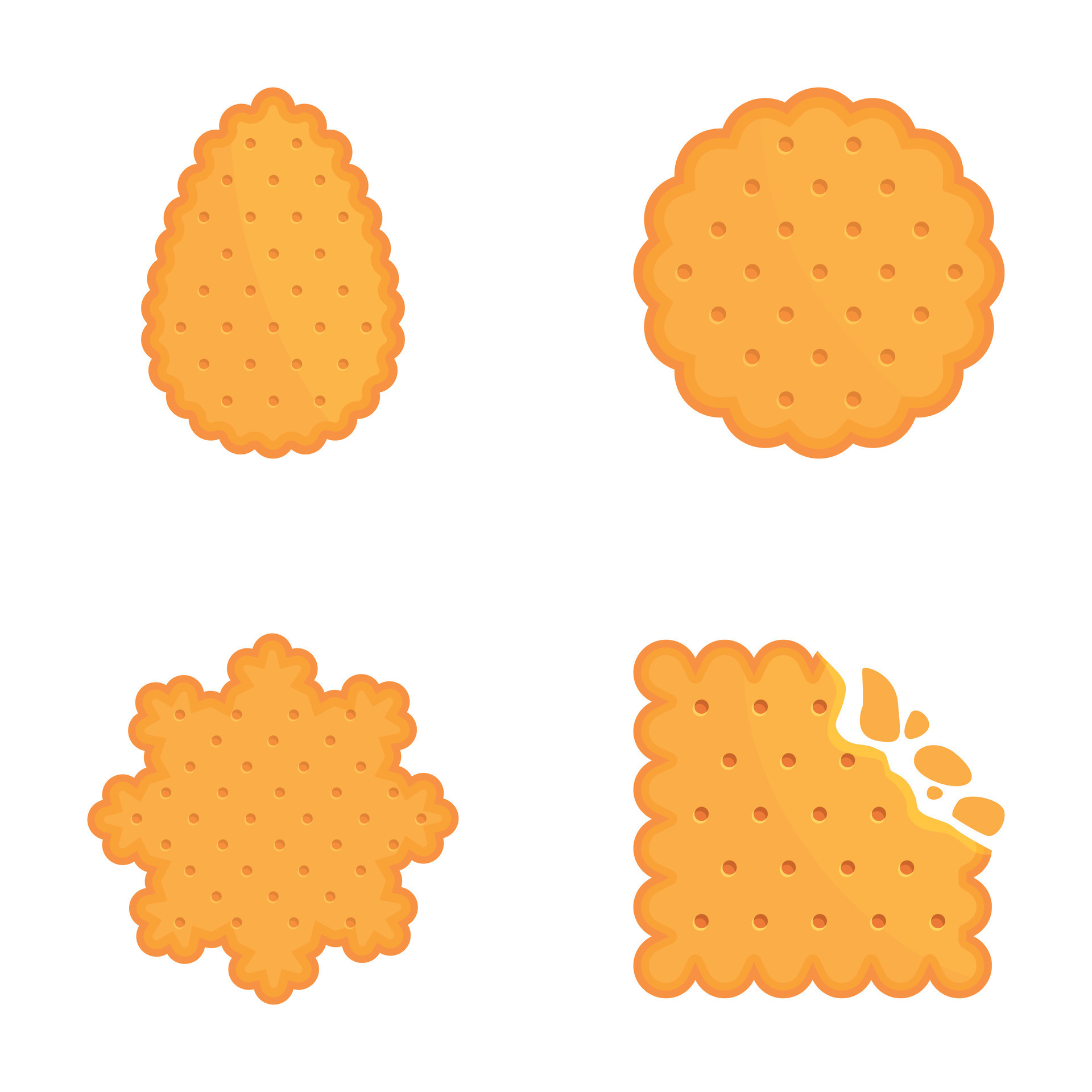 Set of four different cracker shapes including whole and bitten ...