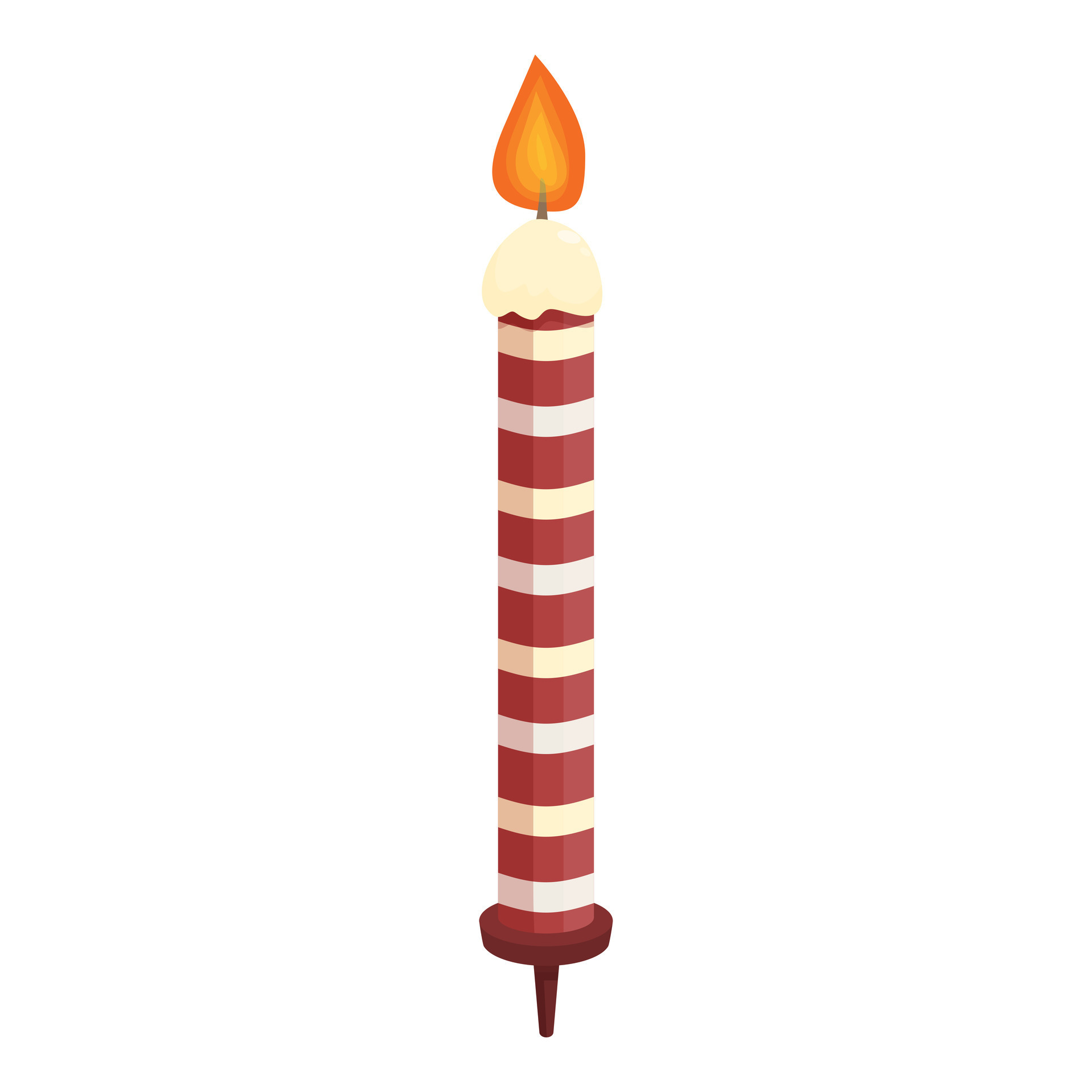 Tall red and white striped birthday candle burning with a yellow flame ...