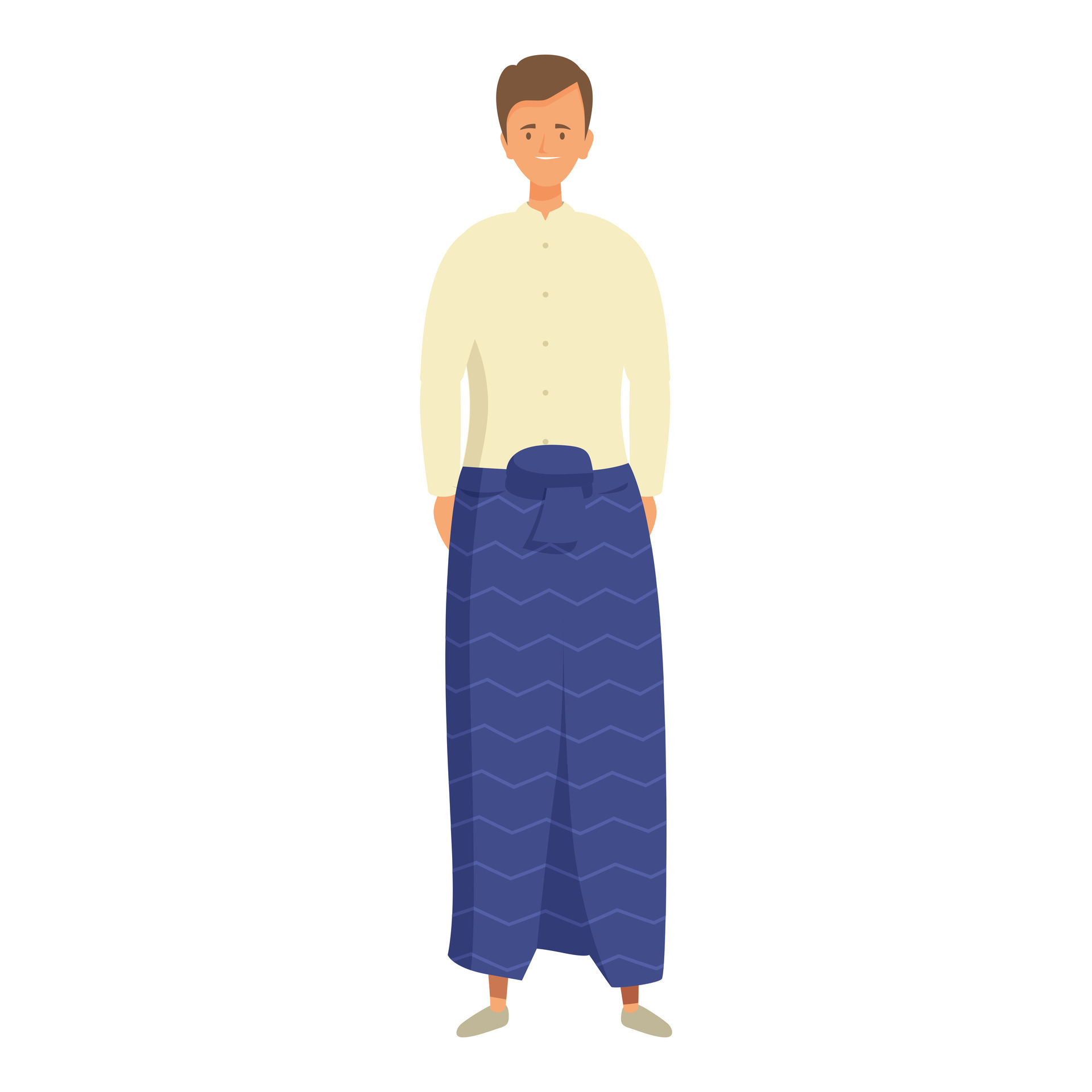 Young man wearing traditional burmese longyi smiling at festival 47059550 Vector Art at Vecteezy