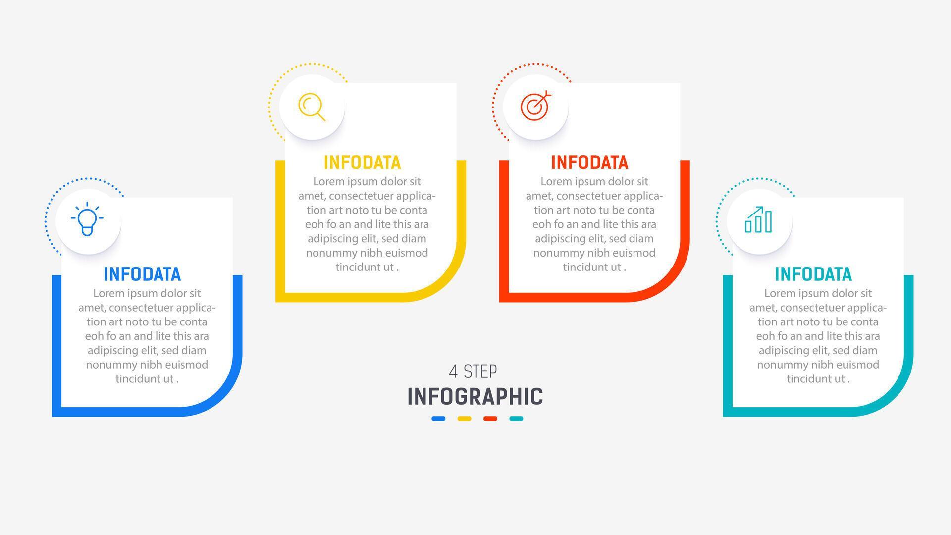 Four Step Infographic label design template with line icons. process ...