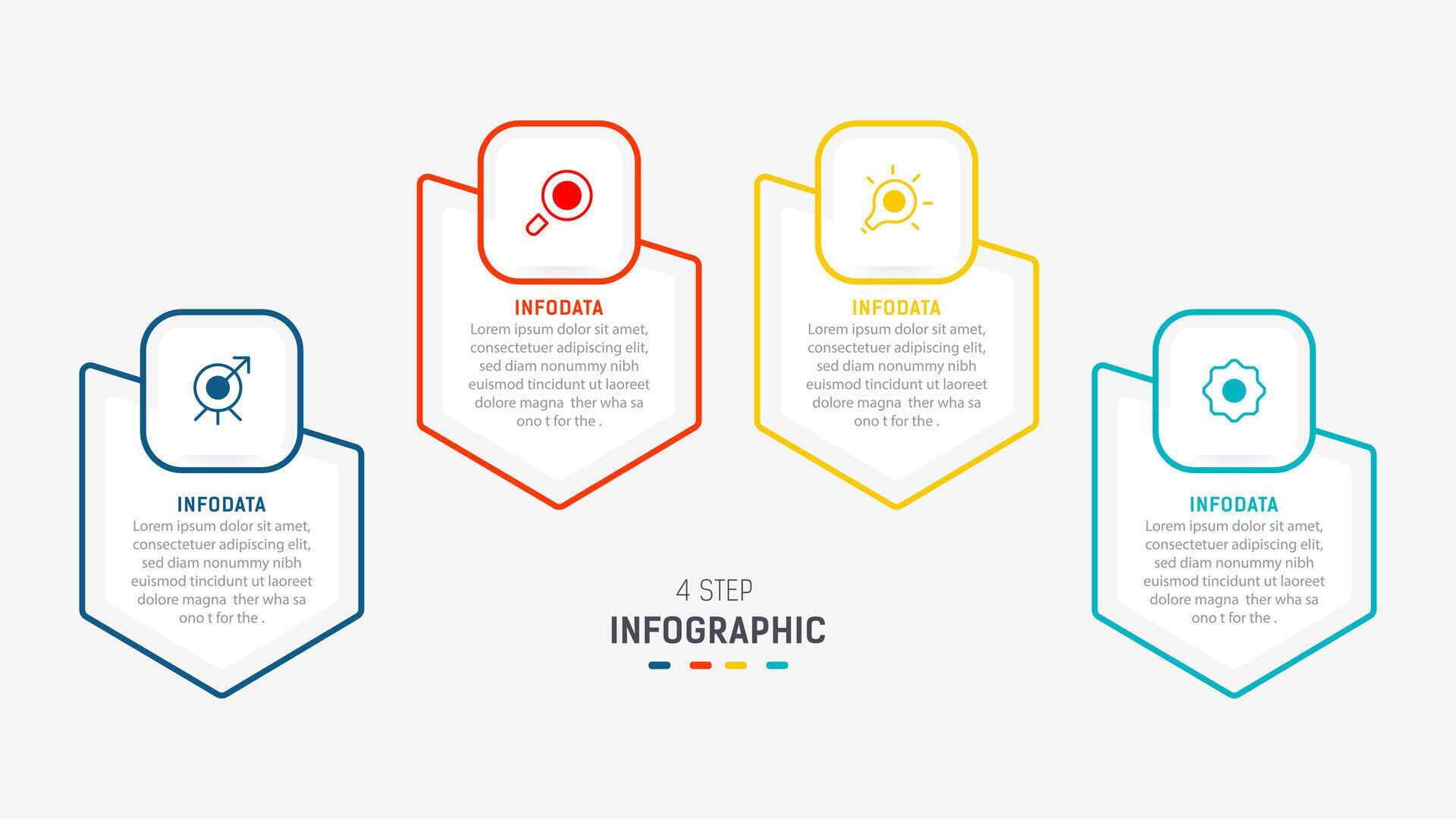 Four Step Infographic label design template with line icons. process ...