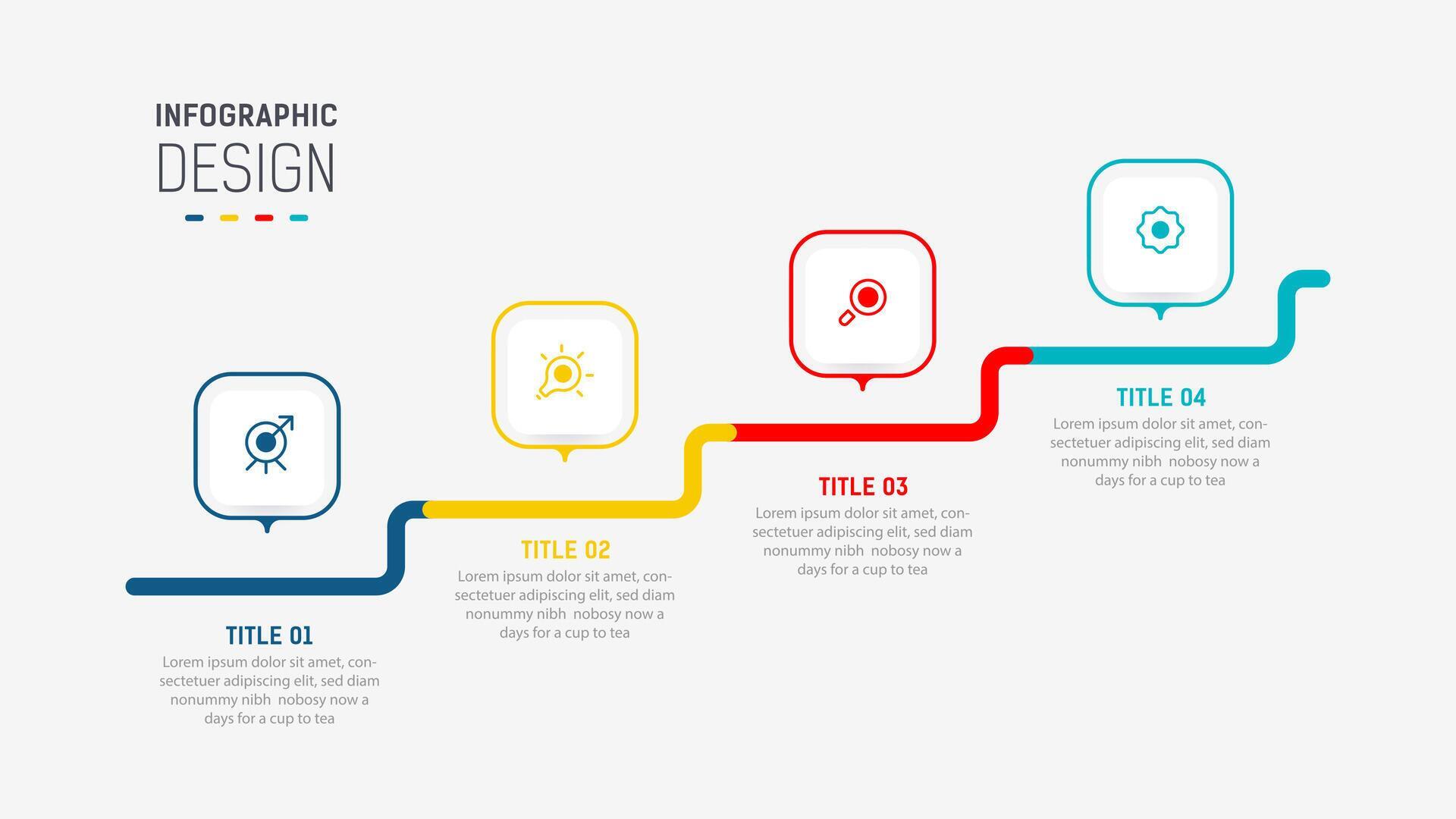 Four Step Infographic label design template with line icons. process ...