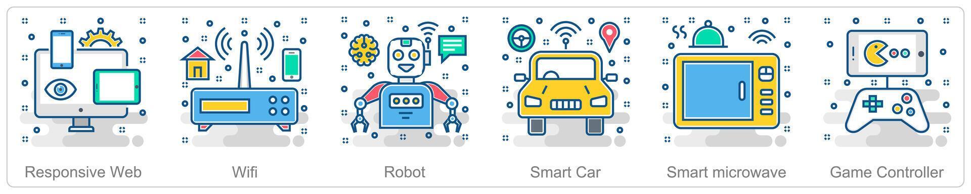 A set of 6 Smart Technology icons as responsive web, wifi, robot ...
