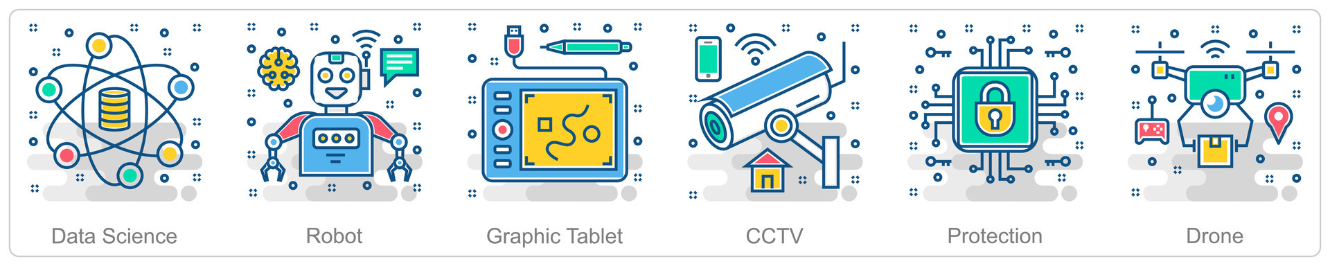 A set of 6 Smart Technology icons as data science, robot, graphic ...