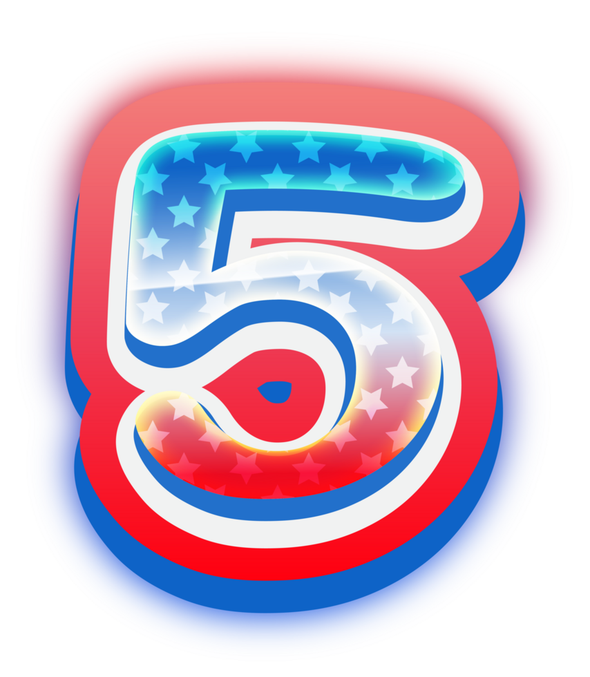 Number 5, Red Blue Neon Alphabet 47080804 PNG