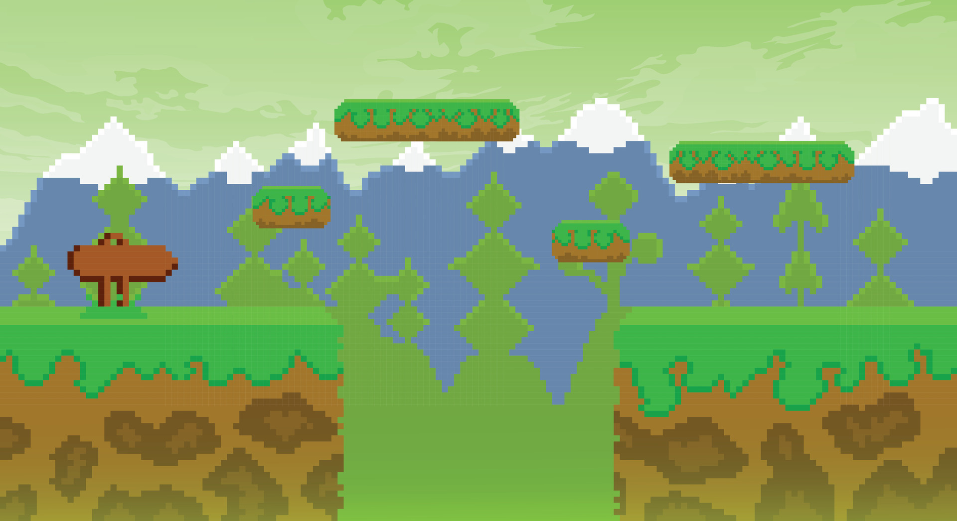 Pixel 2d flat game background, nature landscape pixel scene with green grass and ground ...