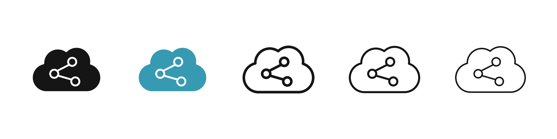Cloud share icon set. data sync to cloud storage symbol. transfer cloud computing server sign ...