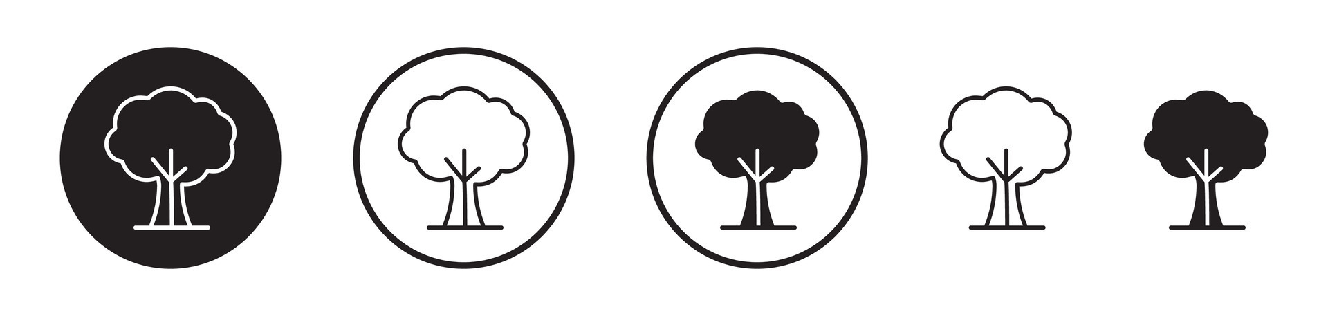Tree icon set. forest simple tree symbol in black filled and outlined ...