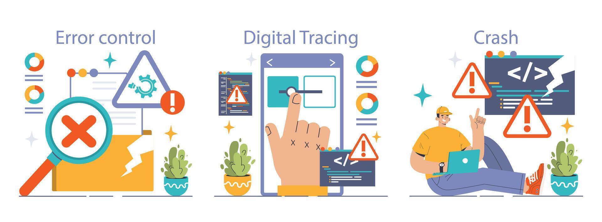 Software Testing Set Code Testing And Debugging It Specialist Searching 47093479 Vector Art At