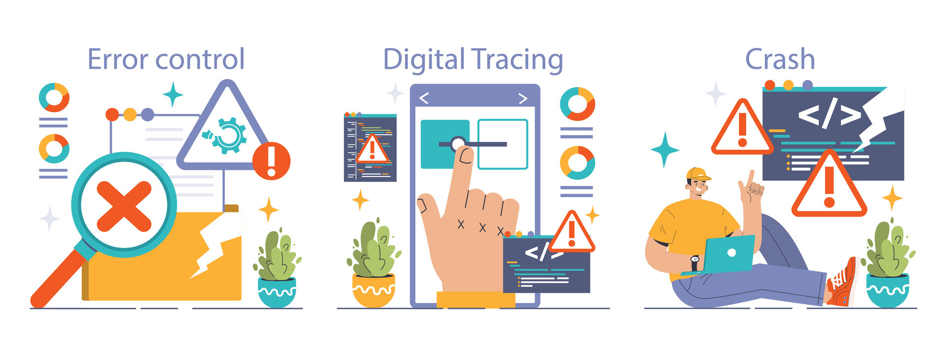 Software Testing Set Code Testing And Debugging It Specialist Searching 47093479 Vector Art At