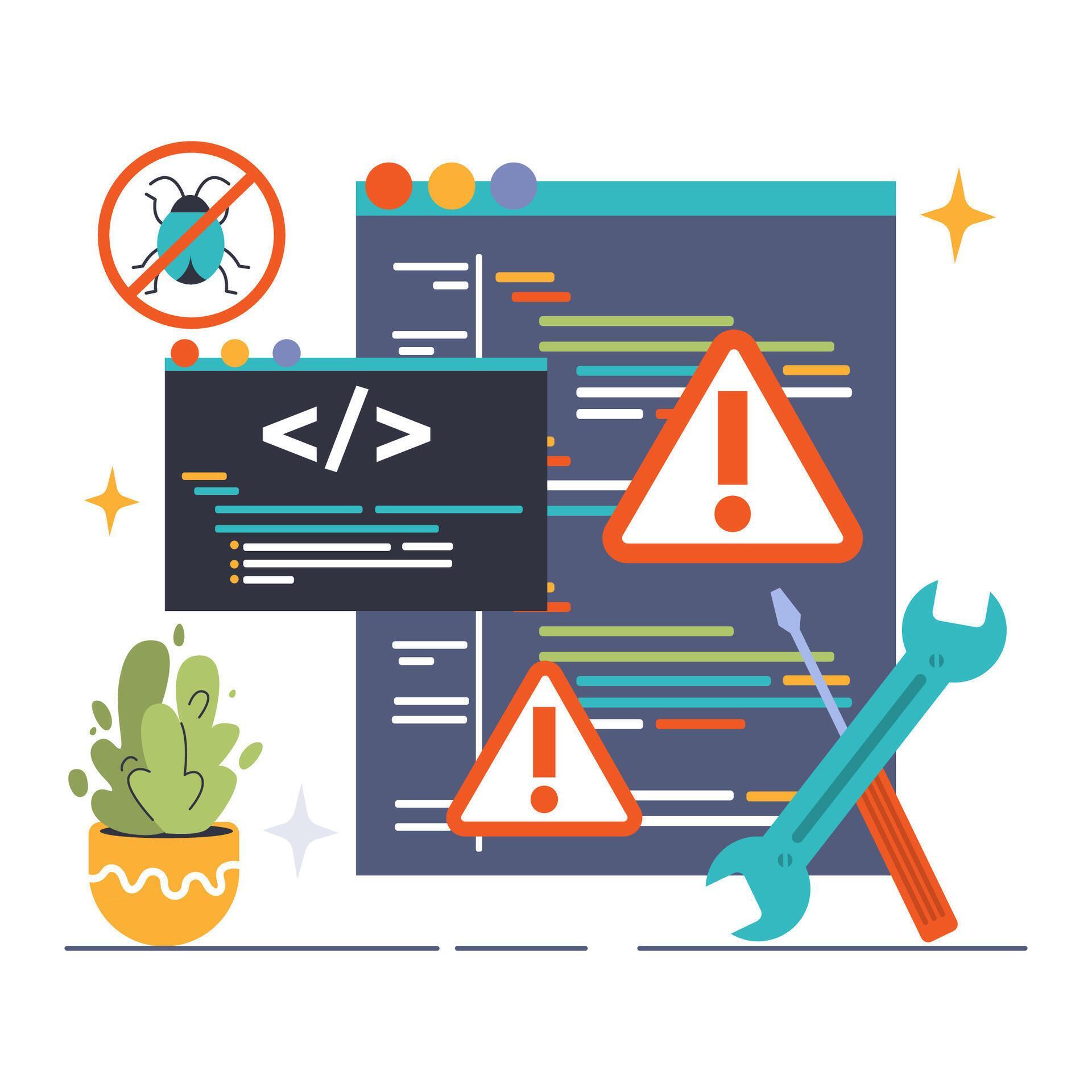 Software testing. Code testing and debugging. IT specialist searching ...