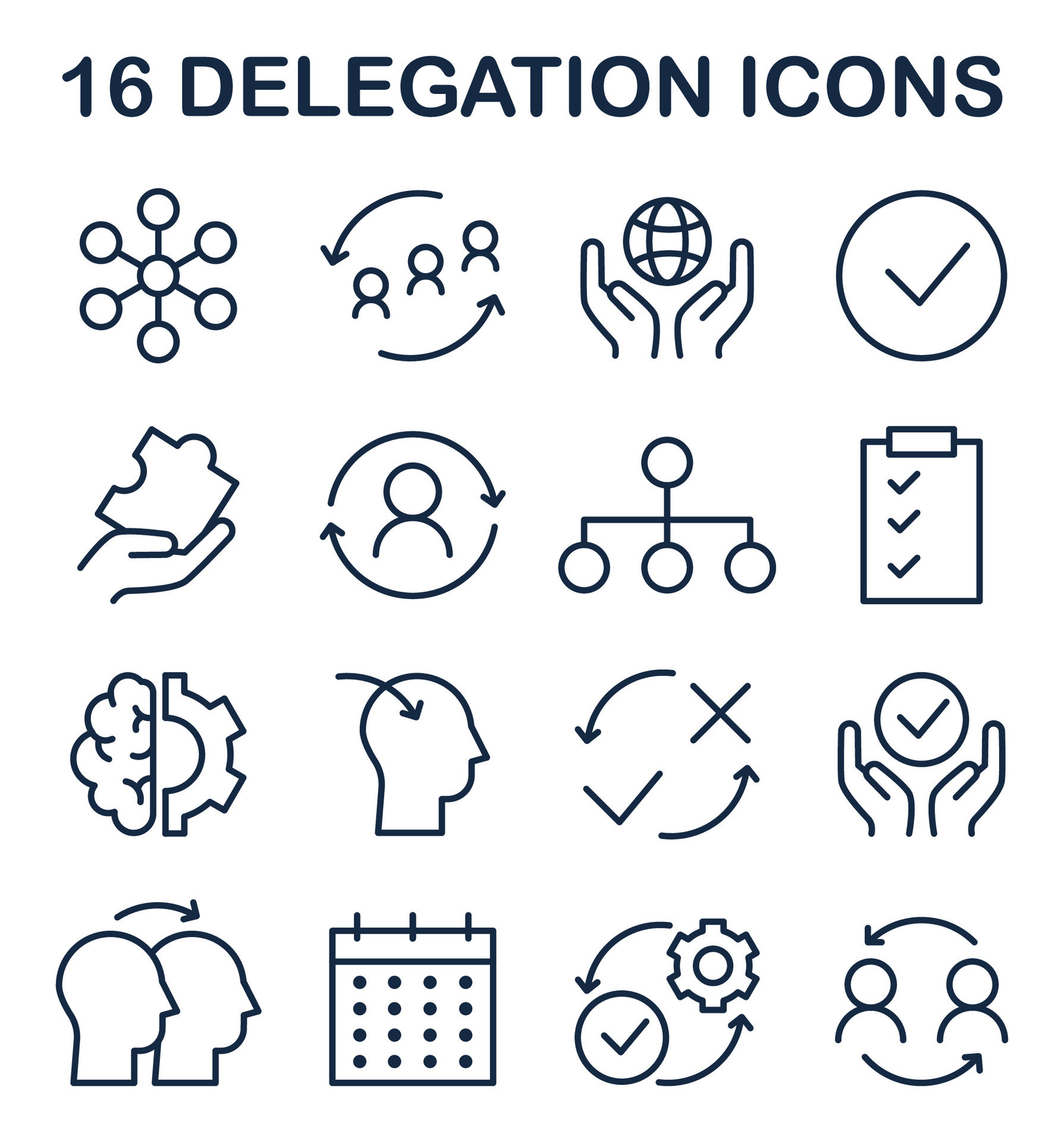 Delegation Icon Set Task Assignment And Control Leadership Symbol
