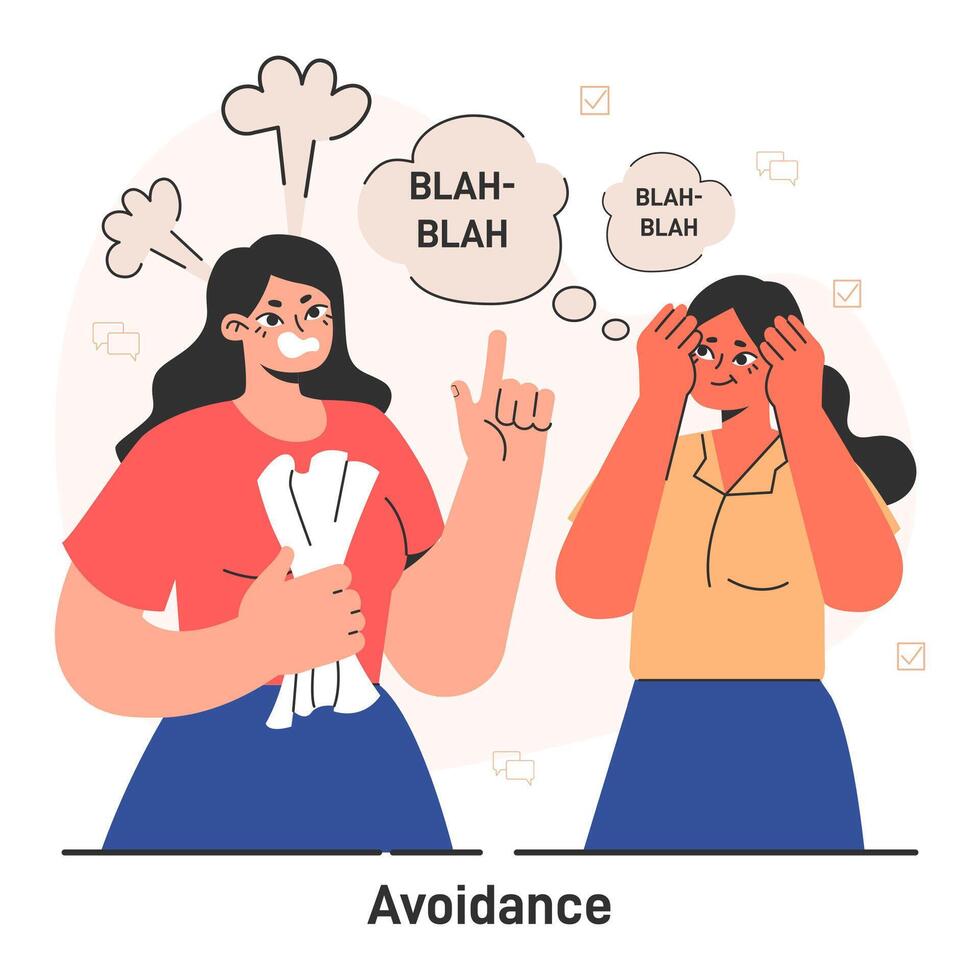 Conflict management. Character with conflict avoidance tactic. Person ... Conflict management. Character with conflict avoidance tactic. Person ...